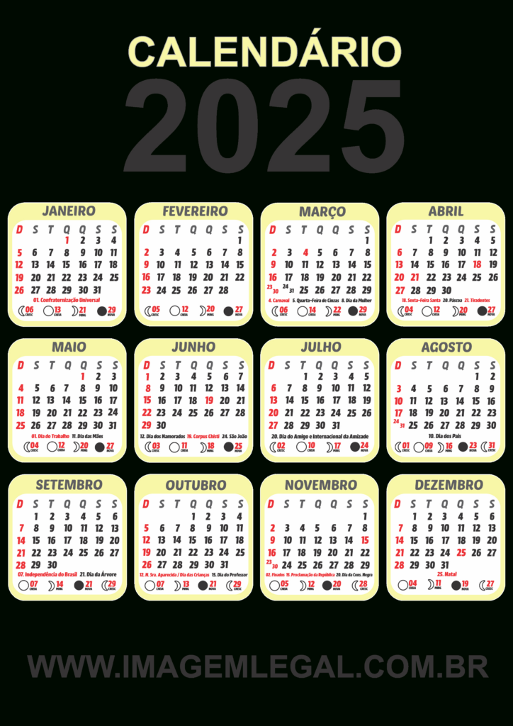 Calendário 2025 Fases Da Lua | Calendário 2025