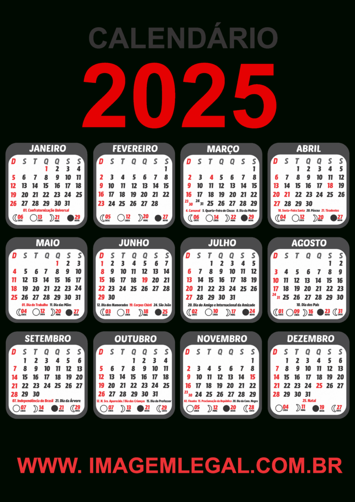 Calendário 2025 Feriados Nacionais | Calendário 2025